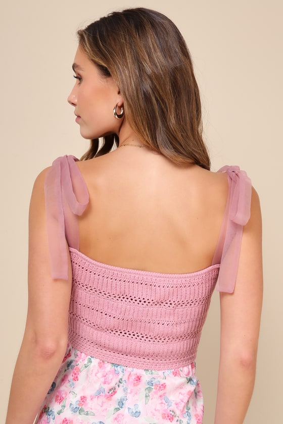 Dusty Rose Crochet Top - Cropped Crochet Top - Tie-Strap Top - Lulus