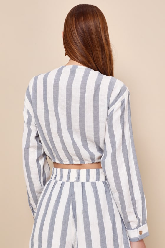 Blue and White Striped Top - Drawstring Top - Long Sleeve Top - Lulus