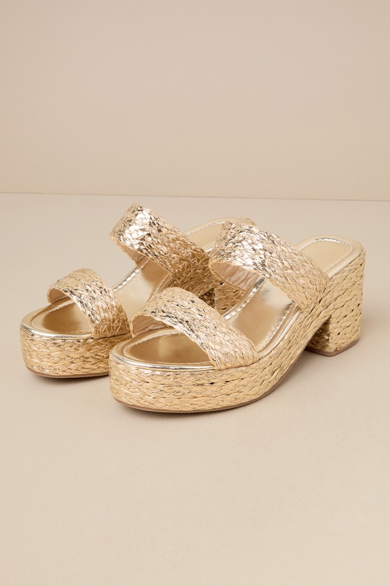 Gold Raffia Sandals - Woven Raffia Sandals - Platform Sandals - Lulus