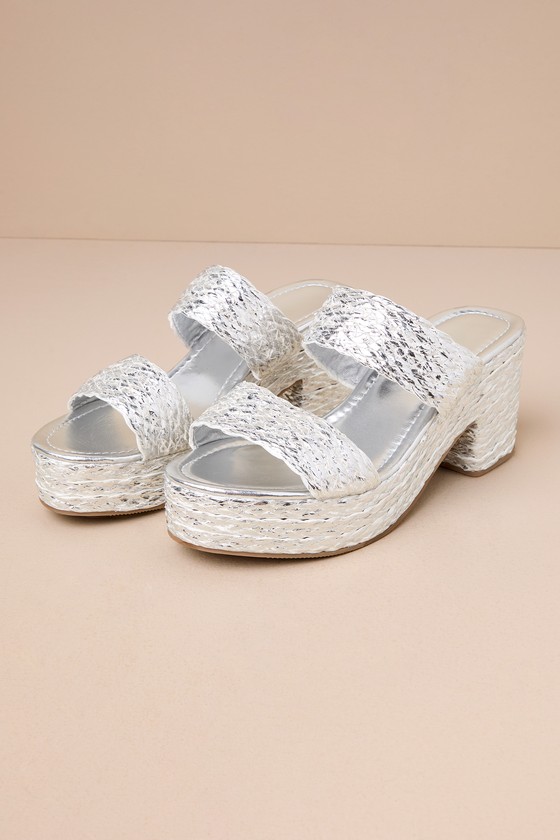 Silver Raffia Sandals - Woven Raffia Sandals - Platform Sandals - Lulus