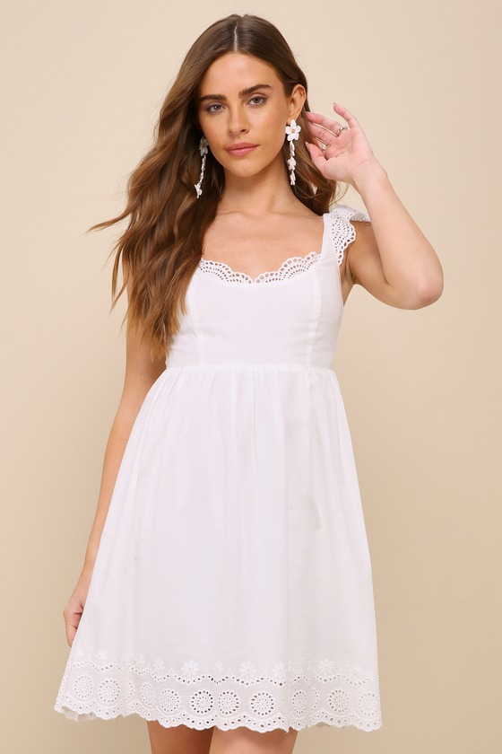 White Mini Dress - Eyelet Embroidered Dress - Ruffled Dress - Lulus