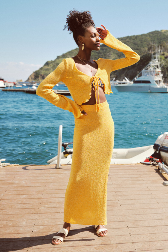 Yellow Swim Cover-Up - Crochet Knit Cover-Up - Two-Piece Cover-Up - Lulus