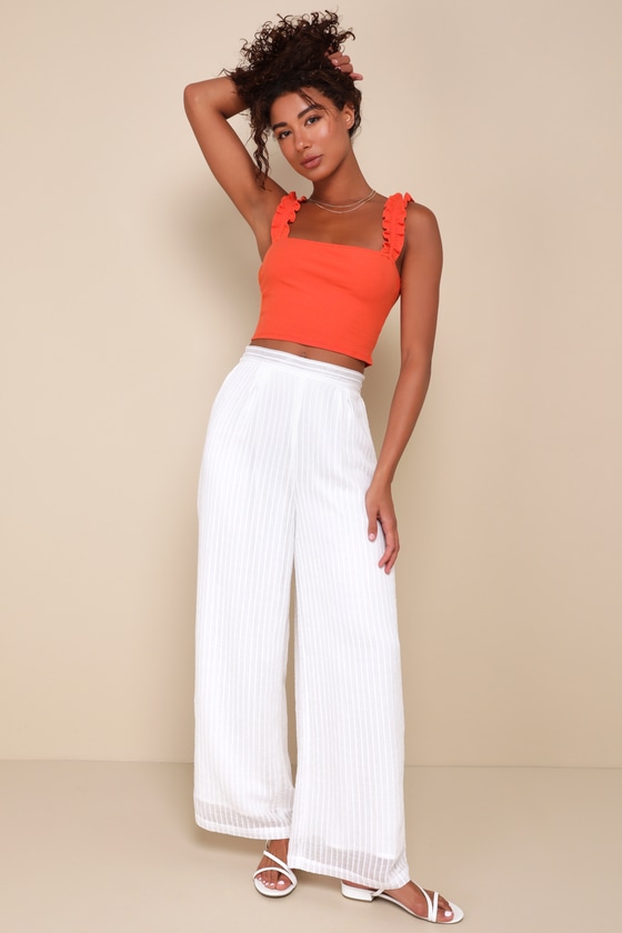 Orange Tank Top - Ruffled Strap Tank Top - Ribbed Knit Crop Top - Lulus