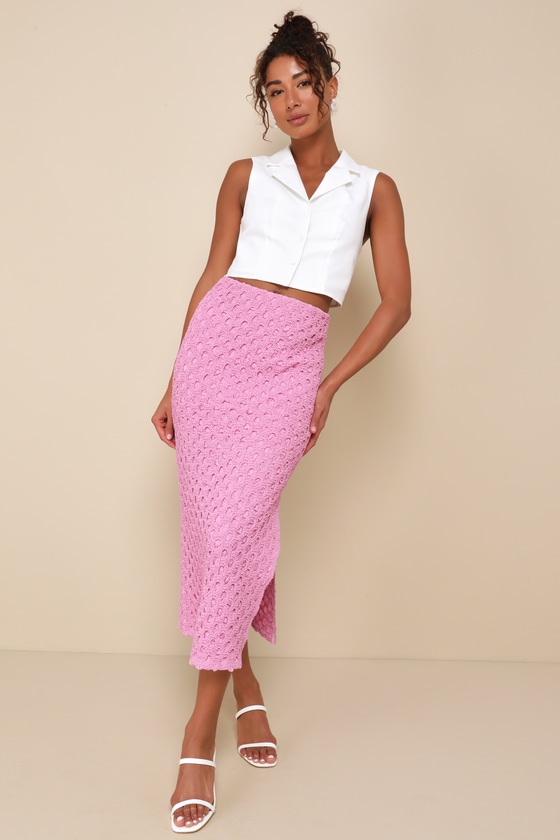 Pink Textured Skirt - Bodycon Midi Skirt - Crinkle Textured Skirt - Lulus