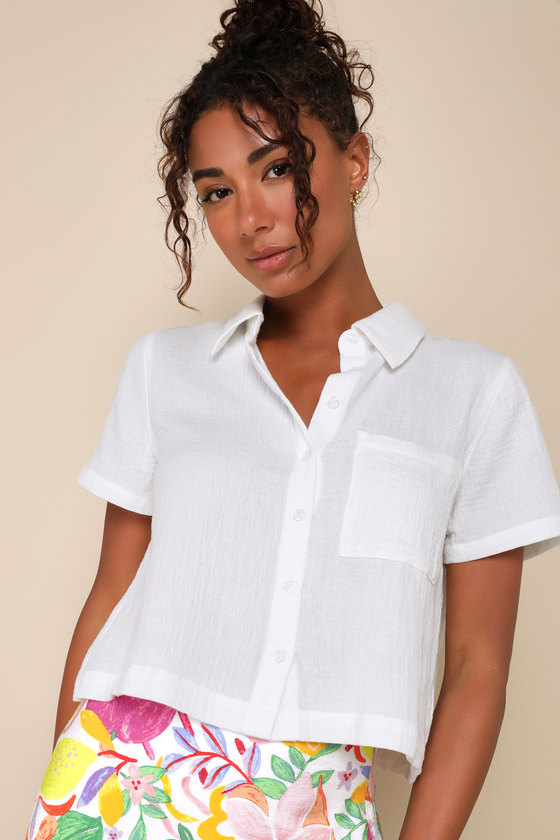 White Button-Up Top - Collared Button-Up - Cotton Button-Up Top - Lulus