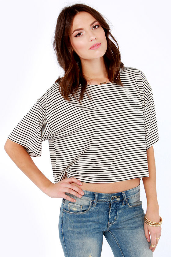Cute Striped Top Black And Cream Top Crop Tee 28 00 Lulus
