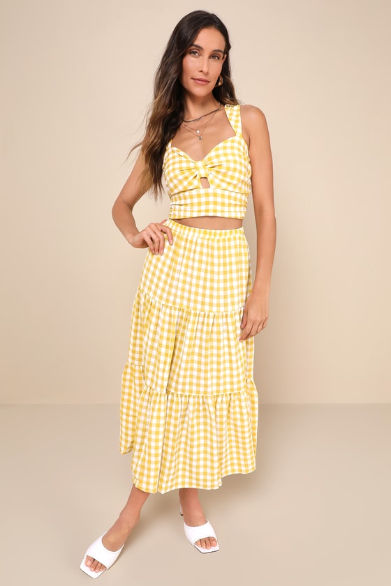 Yellow Gingham Crop Top - Keyhole Cutout Top - Gingham Top - Lulus
