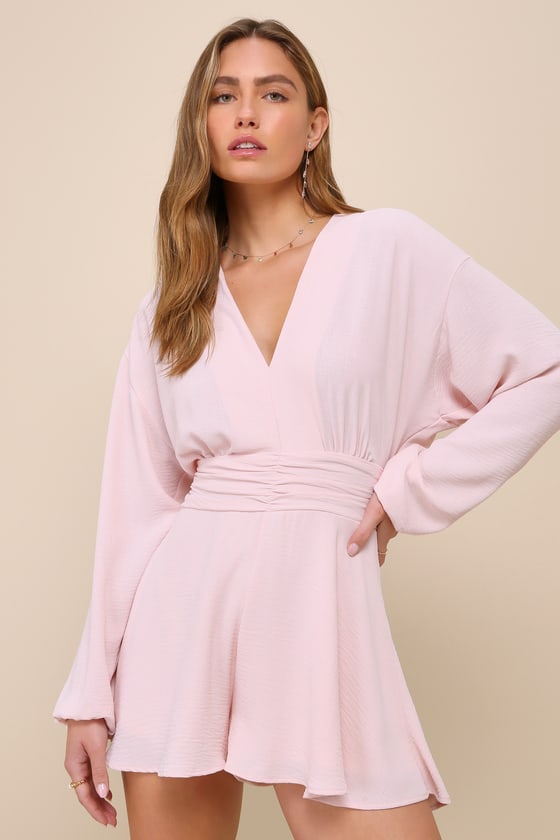 Blush Pink Romper - Long Sleeve Romper - V-Neck Romper - Romper - Lulus