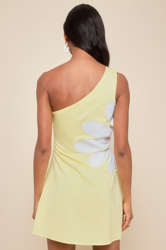 Yellow Cutout Dress - Flower Dress - One-Shoulder Mini Dress - Lulus