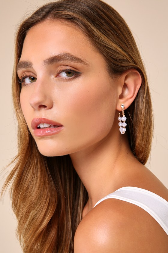 Gold Rhinestone Earrings - Pearl Loop Earrings - Loop Earrings - Lulus