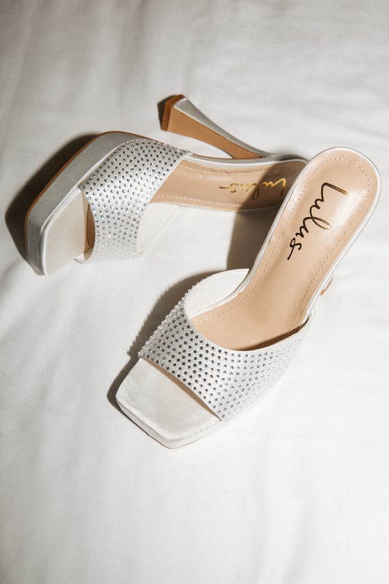 Silver Rhinestone Platform Heels - Silver High Heel Sandals - Lulus