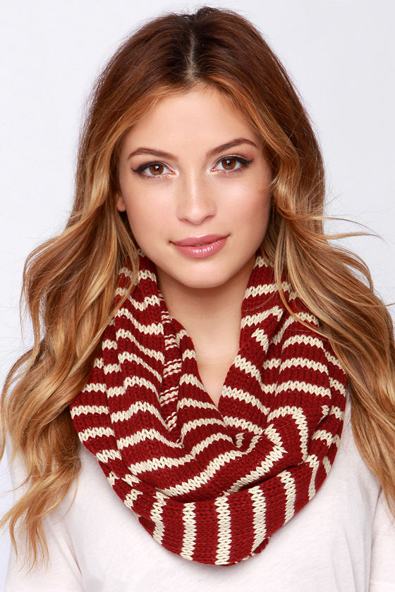 Wine Red Striped Scarf - Infinity Scarf - Knit Scarf - $13.00 - Lulus