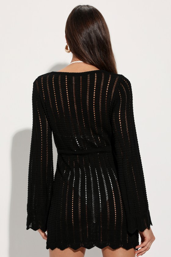 Black Crochet Cover-Up - Drawstring Swim Cover-Up - Swim Cover-Up - Lulus
