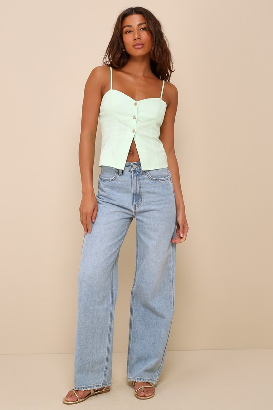 Green Button-Front Cami - Cotton Cami Top - Button-Front Top - Lulus