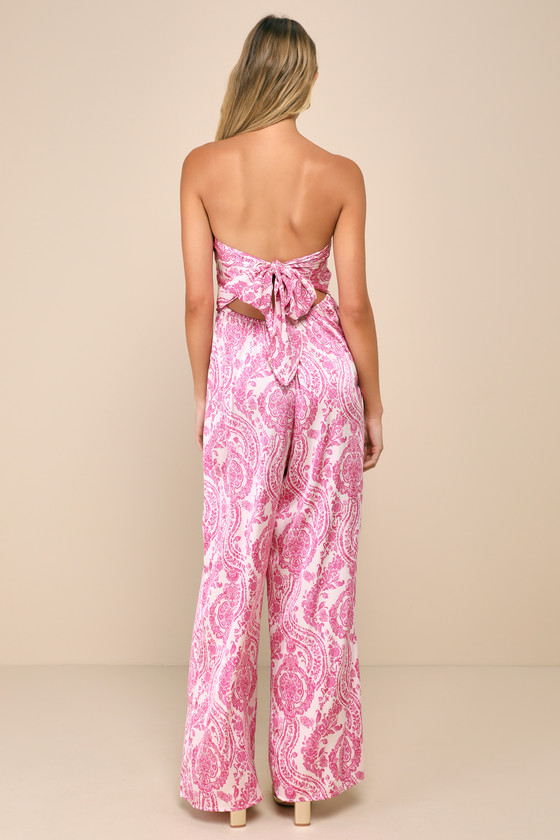 Ivory And Pink Jumpsuit Satin Jumpsuit Strapless Jumpsuit Lulus