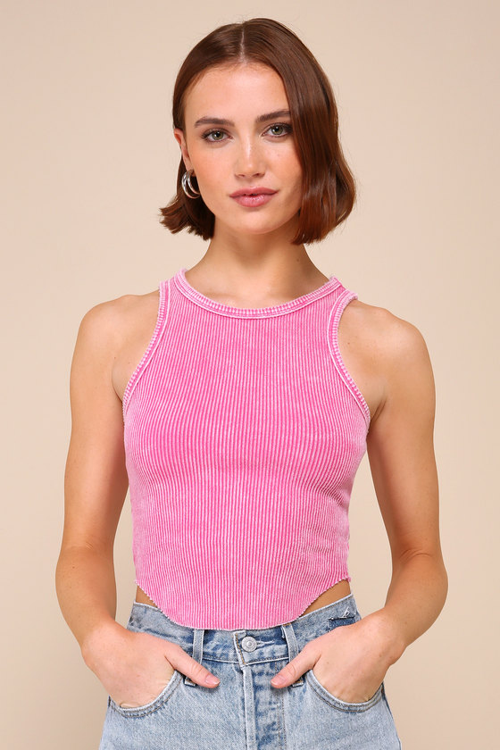 Washed Pink Tank Top - Ribbed Knit Tank Top - Cropped Tank Top - Lulus