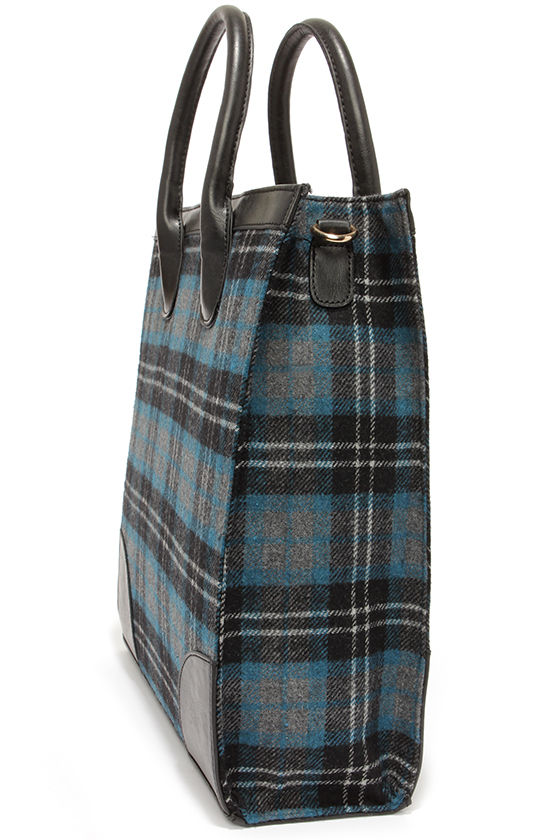 Blue Plaid Tote - Plaid Handbag - Plaid Purse - $44.00