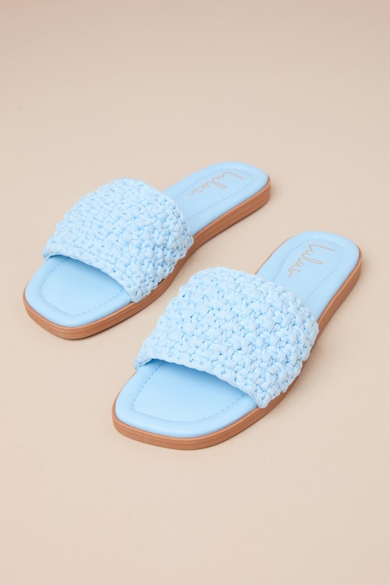 Blue Woven Sandals - Blue Flat Sandals - Blue Slide Sandals - Lulus