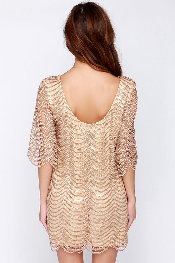 Beautiful Beige Dress - Sequin Dress - Shift Dress - $79.00