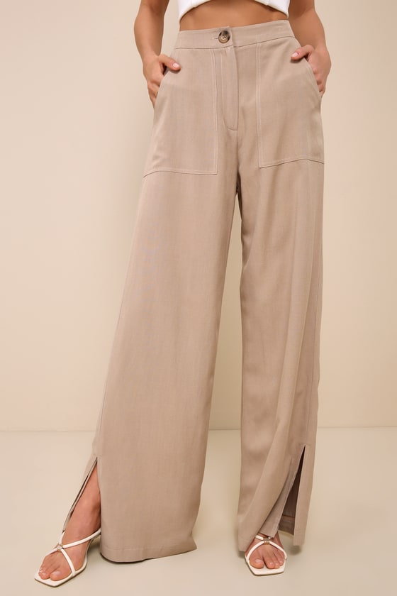 Chic Tan Pants - High-Waisted Pants - Wide Leg Woven Pants - Lulus