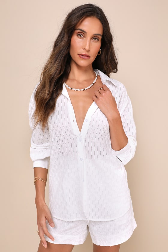 White Textured Shorts - High-Rise Shorts - Relaxed Shorts - Lulus