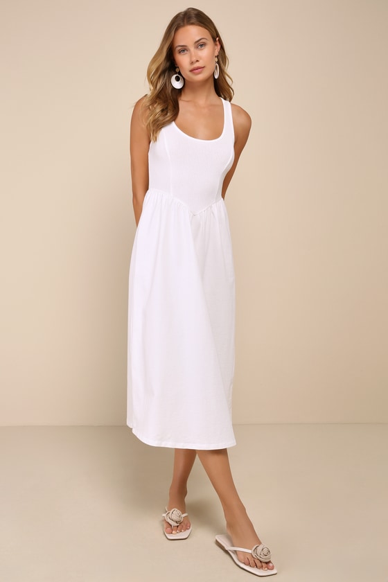 White Midi Dress - Twist-Back Dress - Basque Waist Midi Dress - Lulus