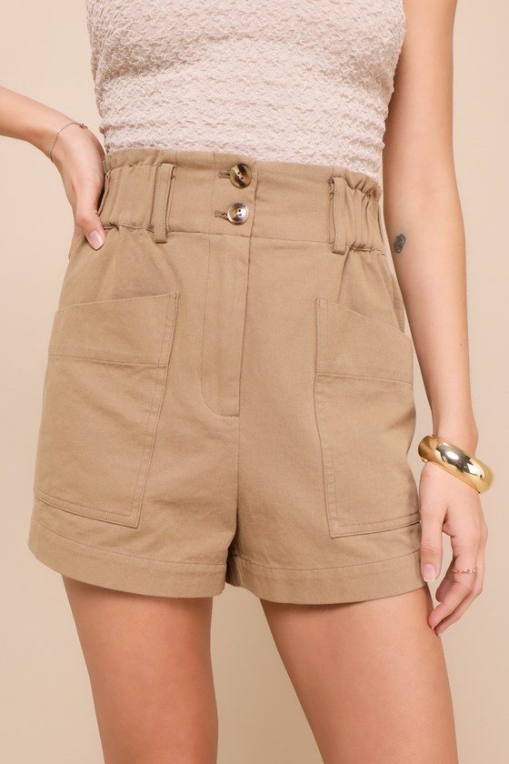 Cute Tan Shorts - High-Waisted Twill Shorts - Utility Shorts - Lulus