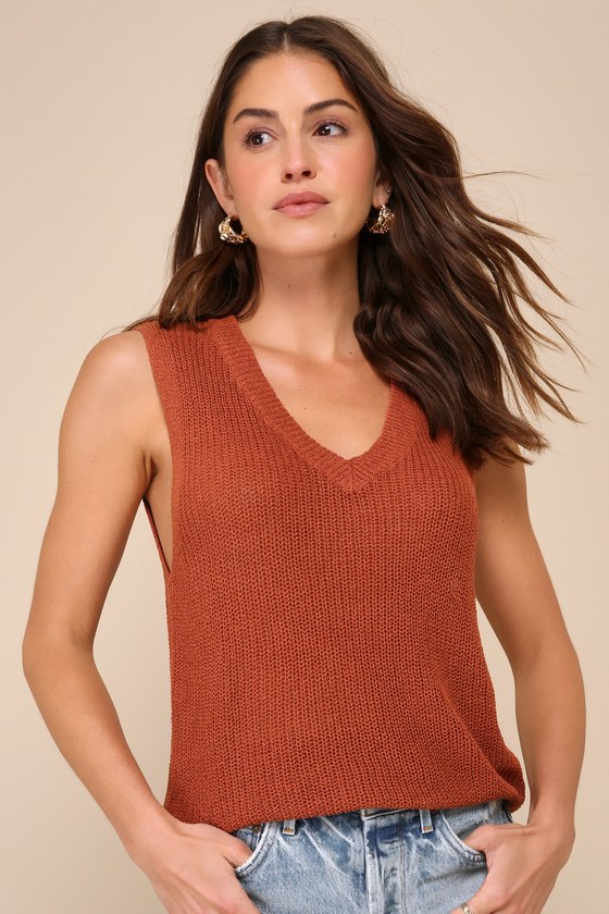 Rust Brown Knit Top - Sleeveless Sweater Top - Sweater Tank Top - Lulus