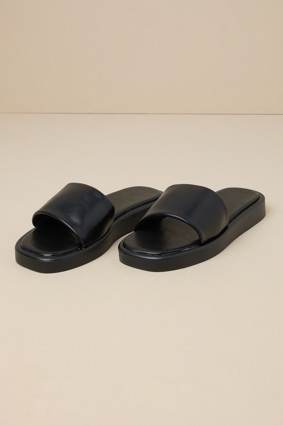 Black Slide Sandals - Black Sandals - Flatform Slide Sandals - Lulus