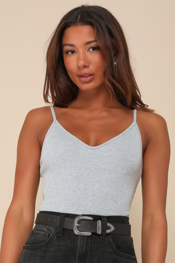 Heather Grey Tank Top - V-Neck Cami Top - Ribbed Knit Cami Top - Lulus