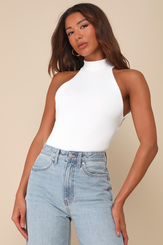White Textured Bodysuit - White Ribbed Knit Top - Cutout Bodysuit - Lulus