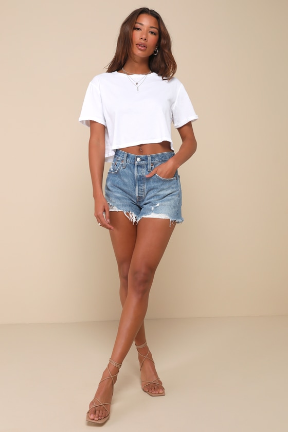 White T-Shirt - Cotton Cropped Tee - Cropped T-Shirt - Tee - Lulus