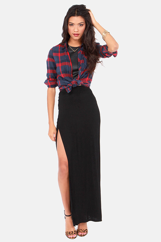 Sexy Black Skirt Maxi Skirt Slit Skirt 3700 Lulus