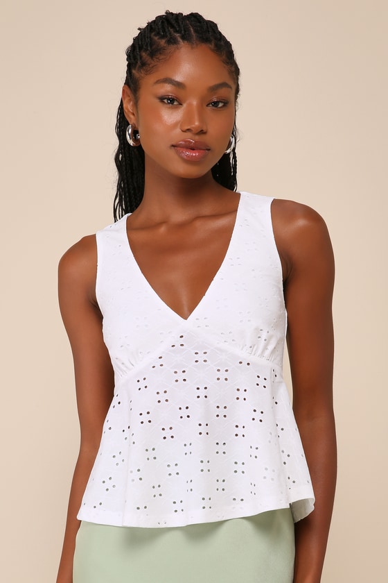 Ivory Eyelet Top Embroidered Sleeveless Tank Top Tank Top Lulus