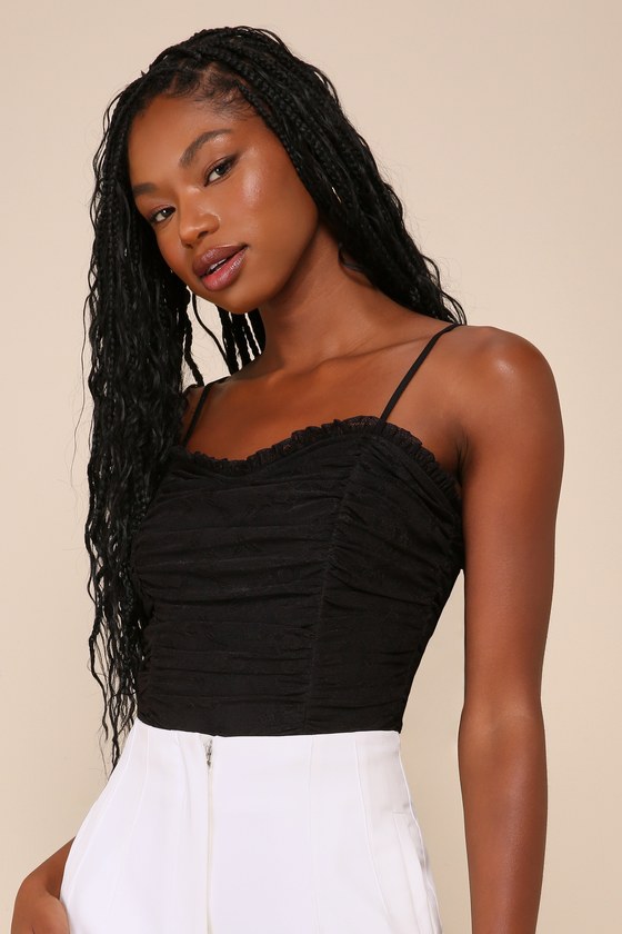 Black Ruffled Tank Top - Mesh Ruched Tank Top - Cropped Tank Top - Lulus