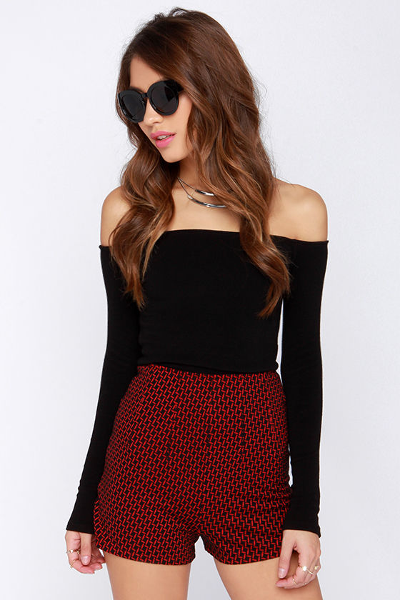 Cute Black And Red Shorts High Waisted Shorts Print Shorts 41 00