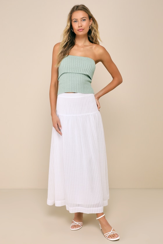 Sage Green Ribbed Knit Top - Sweater Top - Strapless Sweater Top - Lulus