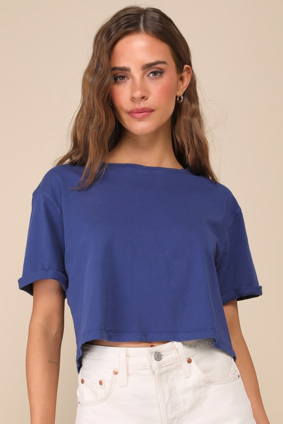 Dark Blue T-Shirt - Cotton Cropped Tee - Cropped T-Shirt - Tee - Lulus