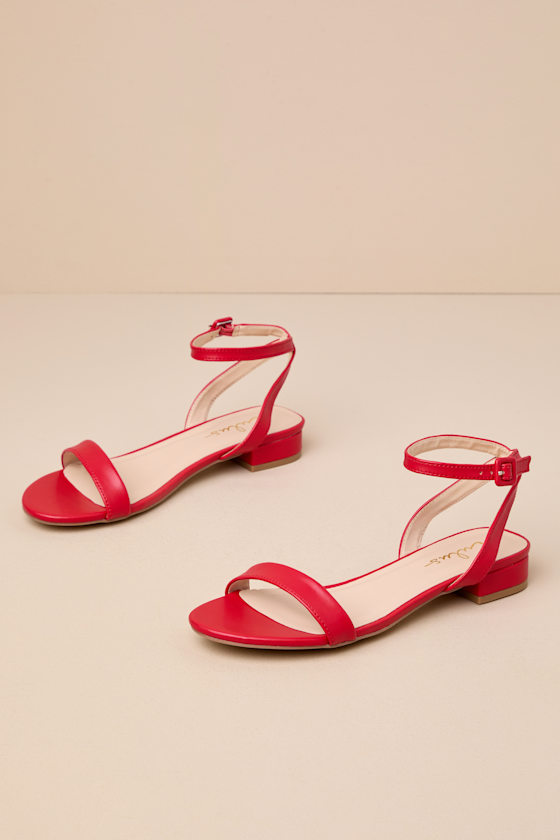 Cute Red Sandals - Ankle Strap Sandals - Low Block Heel Sandals - Lulus