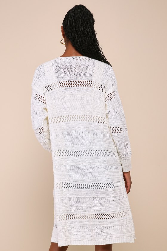 Ivory Loose Crochet Cardi - Longline Cardigan - Cardigan Sweater - Lulus