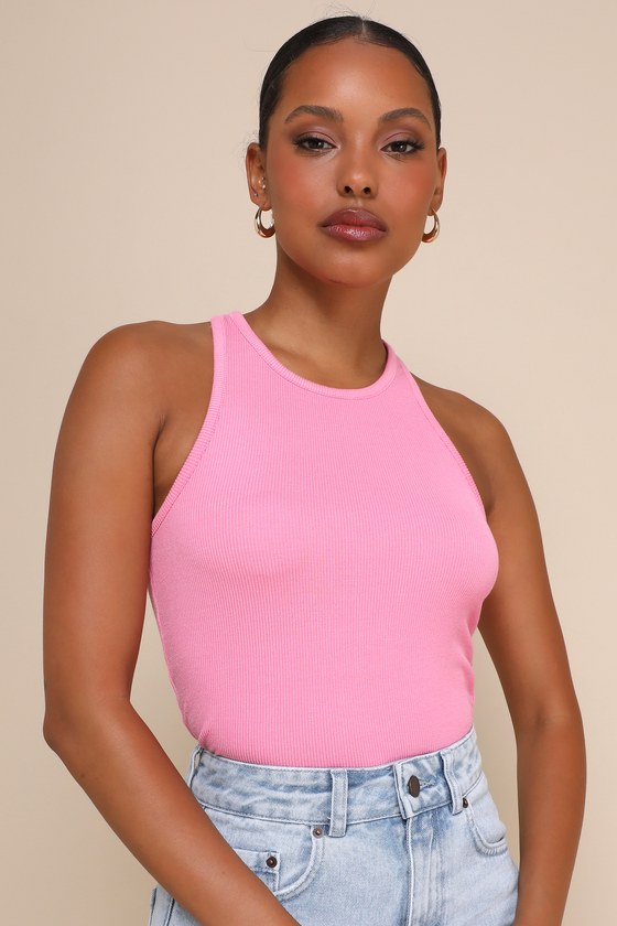 Basic Pink Tank - Cropped Ribbed Tank Top - Racerback Tank Top - Lulus
