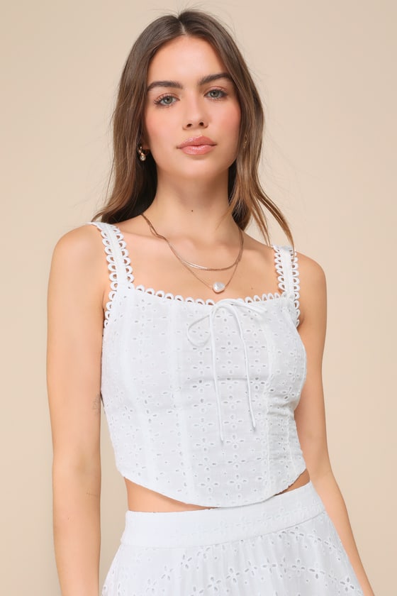 LUSH White Eyelet Top - Embroidered Tank Top - Cami Eyelet Top - Lulus