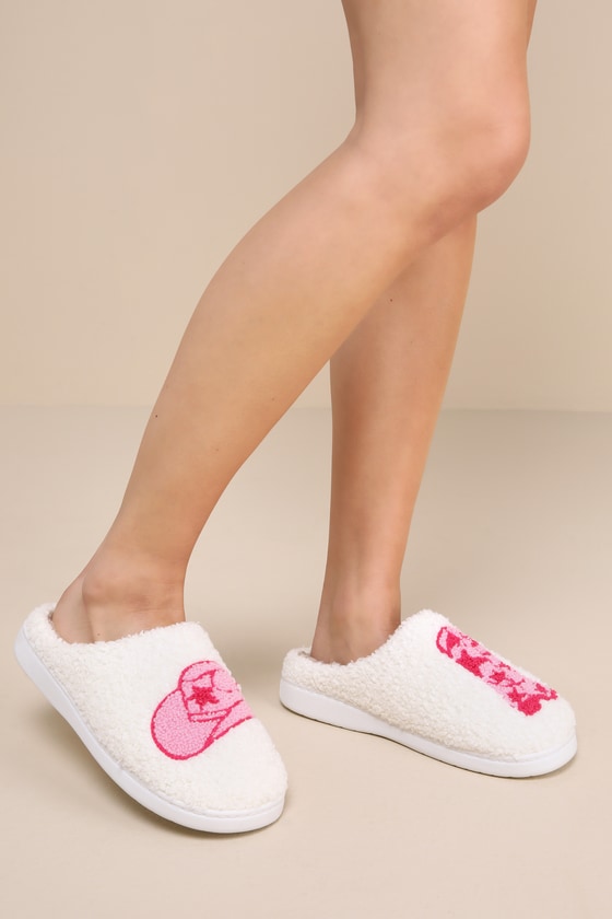 MIA Cozy Cowboy - Pink and Cream Slippers - Cowboy Boot Slippers - Lulus