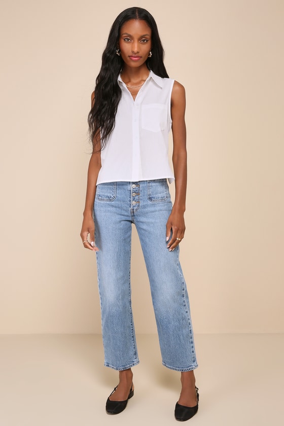 White Sleeveless Top - Button-Up Crop Top - Collared Top - Lulus White Sleeveless Top - Button-Up Crop Top - Collared Top - Lulus