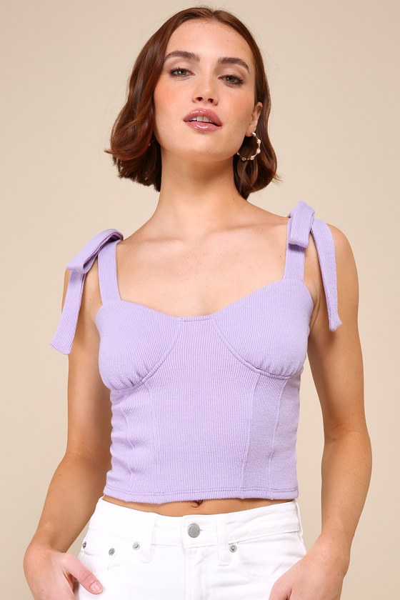 Lavender Ribbed Knit Top - Bustier Crop Top - Tie-Strap Crop Top - Lulus