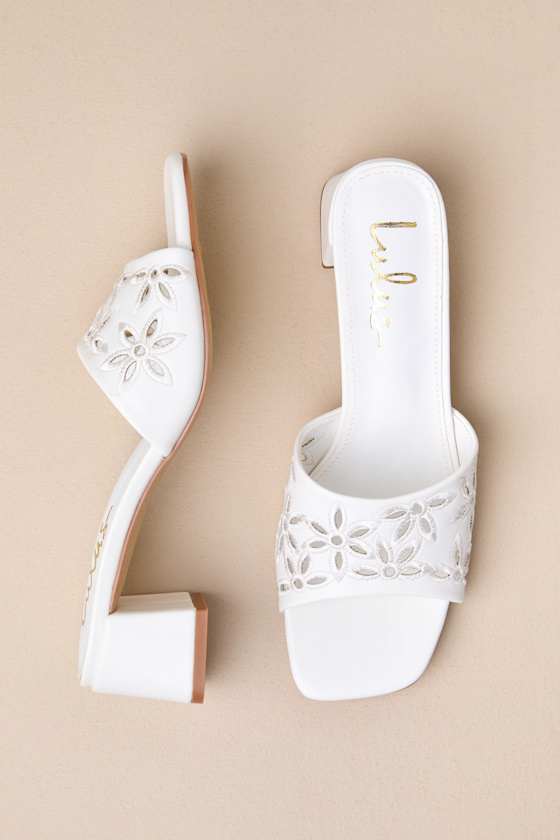 White Embroidered Heels - High Heel Slide Sandals - Floral Heels - Lulus