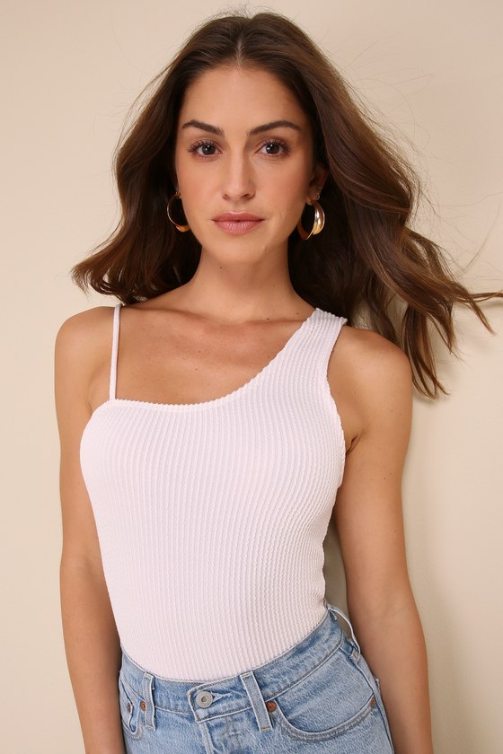 Blush One Shoulder Bodysuit Textured Top Ribbed Knit Bodysuit Lulus