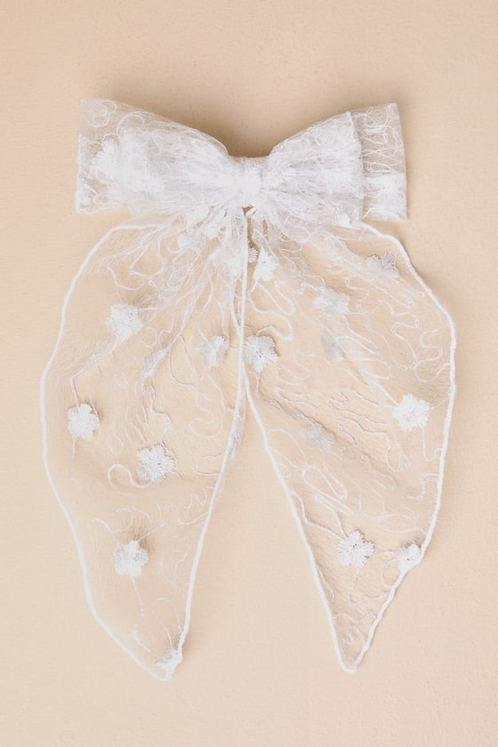 White Lace Bow Clip - Bow Hair Clip - Embroidered Bow Hair Clip - Lulus