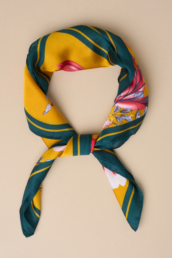 Orange Floral Tulip Print Scarf - Square Satin Scarf - Scarf - Lulus