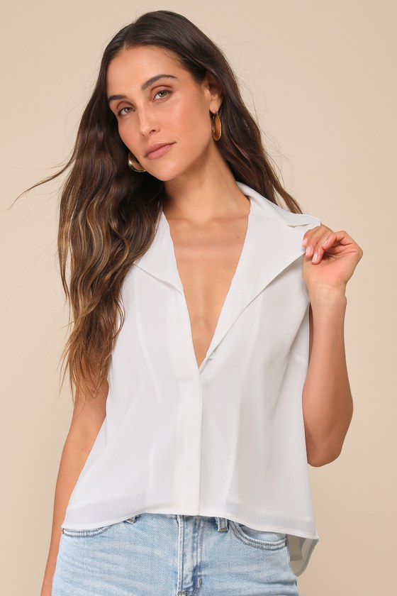 Ivory Sleeveless Top - Button-Up Tank Top - Collared Vest Top - Lulus